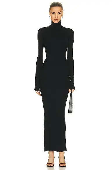 Eterne Long Sleeve Turtleneck Maxi Dress - Black
