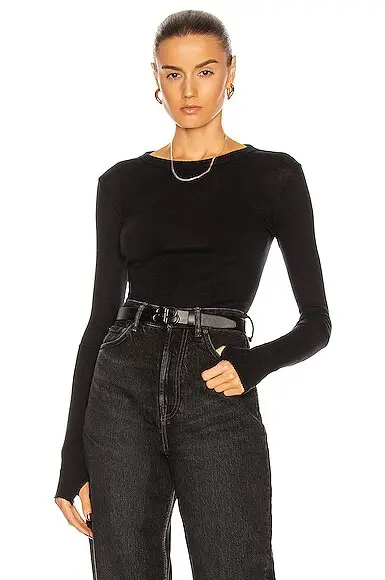 Enza Costa Cashmere Blend Crew Neck Long Sleeve Top - Black