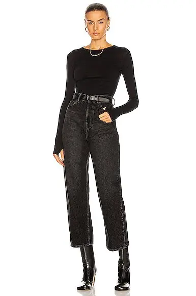 Enza Costa Cashmere Blend Crew Neck Long Sleeve Top - Black