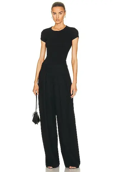 Enza Costa Pointelle Knit Cap Sleeve Crew Top - Black