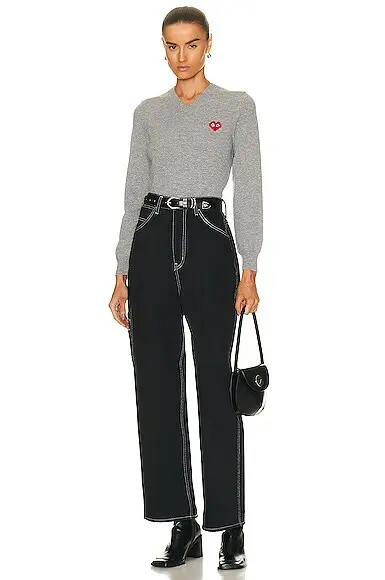Play Comme Des Garcon Invader V-neck Pullover Sweater - Light Grey