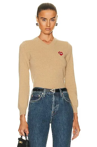 Play Comme Des Garcon Invader V-neck Pullover Sweater