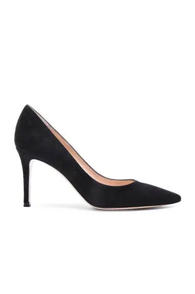GIANVITO ROSSI Suede Pointed Toe High Heel Pumps - Black