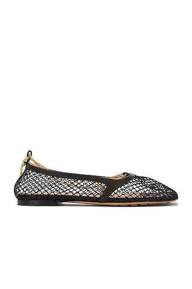 Bottega Veneta Stretch Mesh Ballet Flats With Gold-tone Chain Detail