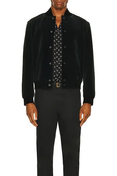 Saint Laurent Signature Logo College Jacket - Dark Forest