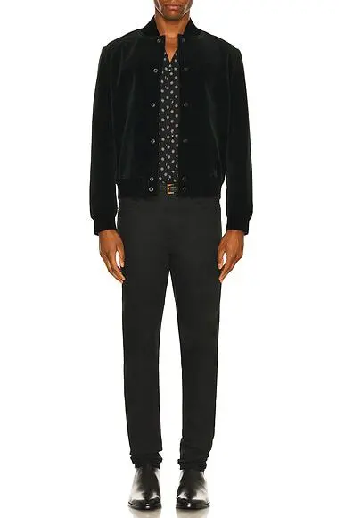 Saint Laurent Signature Logo College Jacket - Dark Forest