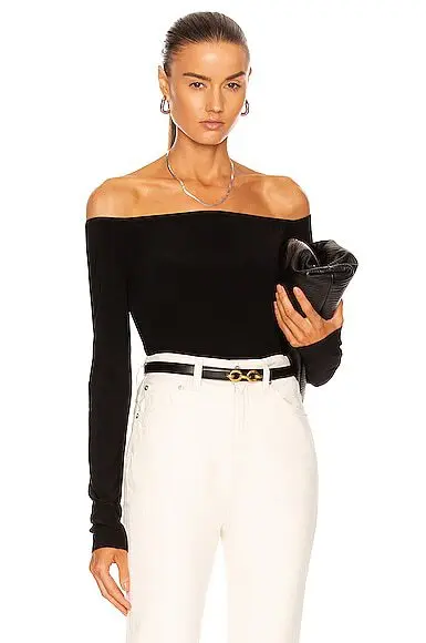 Norma Kamali Long Sleeve Off Shoulder Top - Black