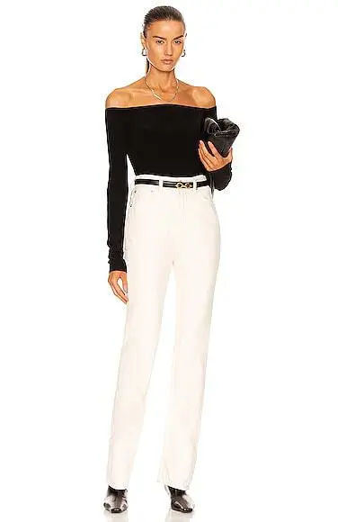Norma Kamali Long Sleeve Off Shoulder Top - Black