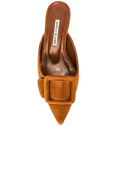 Manolo Blahnik Maysale 10 Suede Mule - Medium Brown
