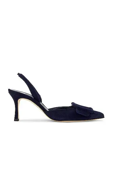 Manolo Blahnik Maysli 70 Suede Slingback Pump - Navy