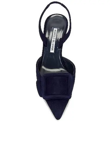 Manolo Blahnik Maysli 70 Suede Slingback Pump - Navy