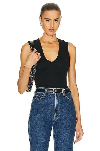Enza Costa Supima Cotton Essential Sleeveless U Tank Top - Black
