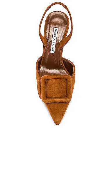 Manolo Blahnik Maysli 70 Suede Slingback Pumps - Medium Brown