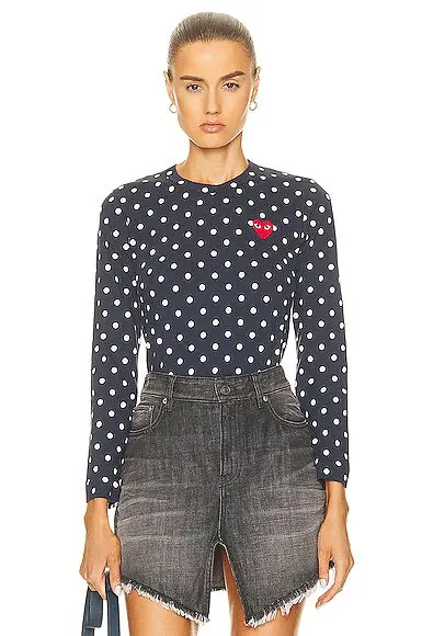 Play Comme Des Garcon Cotton Red Emblem Dot Tee - Navy