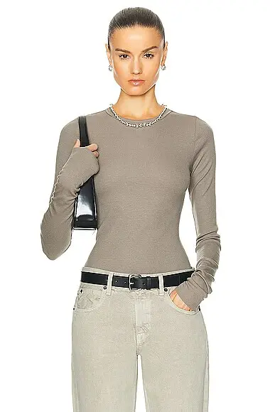 Eterne Long Sleeve Fitted Top - Clay