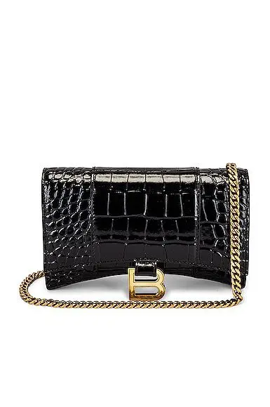 Balenciaga Hourglass Wallet On Chain Bag - Black