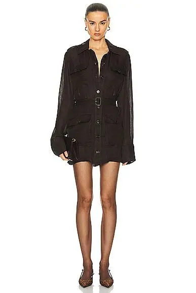 Saint Laurent Chiffon Shirt Dress - Chocolat