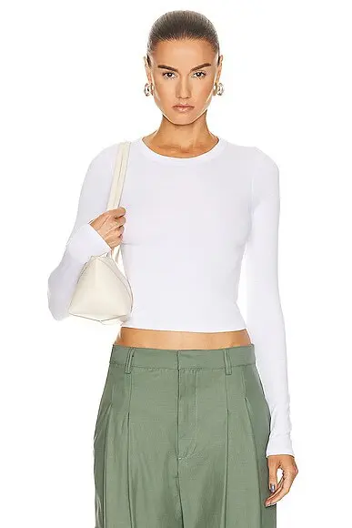 Enza Costa Silk Knit Long Sleeve Tuck Top - White