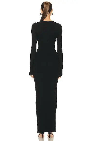 Eterne Long Sleeve Crewneck Maxi Dress - Black