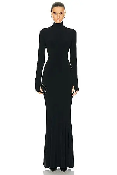 Norma Kamali Long Sleeve Turtle Fishtail Gown - Black