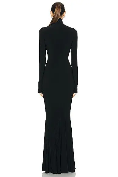 Norma Kamali Long Sleeve Turtle Fishtail Gown - Black