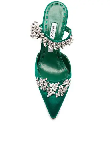 Manolo Blahnik Satin Lurum 90 Pump With Crystal Embellishments - Green