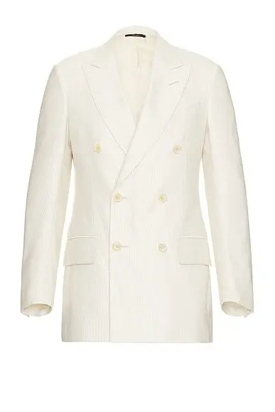TOM FORD Silk Cotton Cannete Atticus Double Breasted Jacket - Ivory