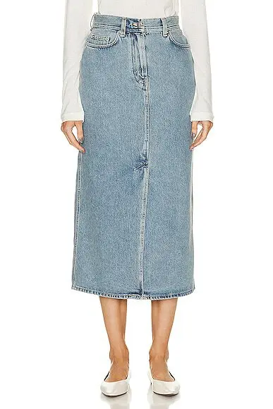 Loulou De Saison Rona Denim Long Skirt - Washed Light Blue
