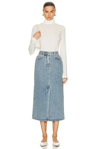 Loulou De Saison Rona Denim Long Skirt - Washed Light Blue