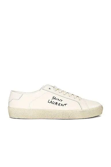 Saint Laurent Embroidered Low Top Sneakers - Panna