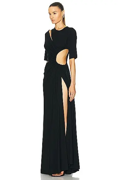 SID NEIGUM Gathered Slit Maxi Dress - Black