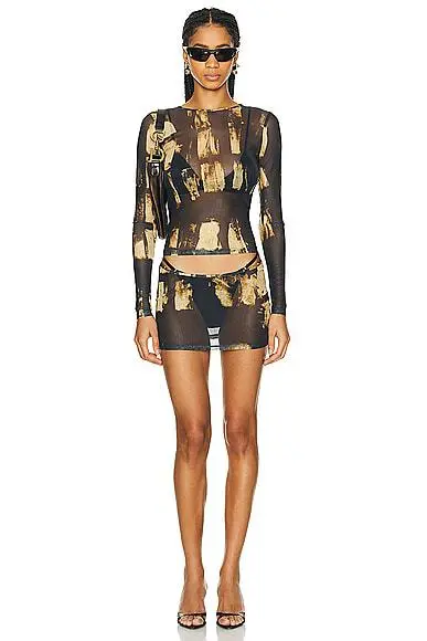 Miaou Elektra Printed Mini Skirt - Treading Brown