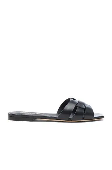 Saint Laurent Tribute Flat Sandals - Black
