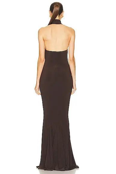Norma Kamali Halterneck Fishtail Gown - Chocolate