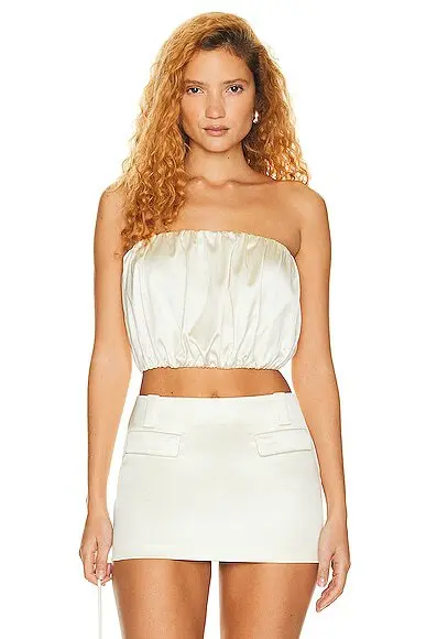 HELSA Heavy Satin Bubble Top - Bone