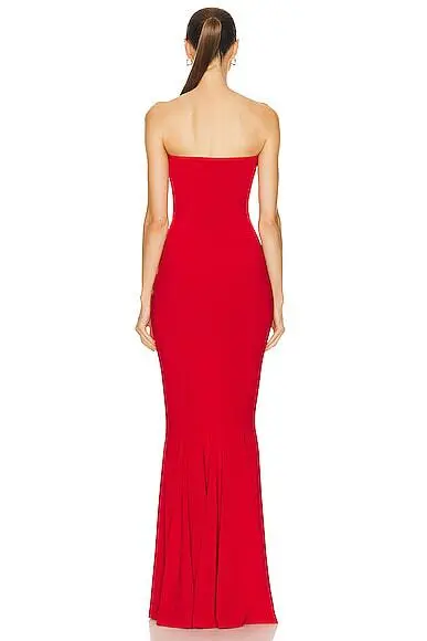 Norma Kamali Strapless Fishtail Gown - Tiger Red