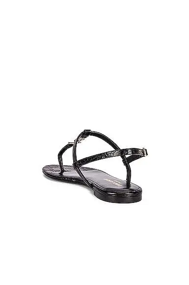 Saint Laurent Cassandra Embossed Croc Flat Sandals - Noir