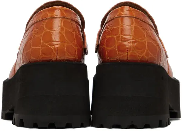 Marni Orange Croc-embossed Platform Loafers