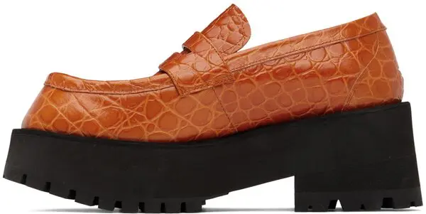 Marni Orange Croc-embossed Platform Loafers