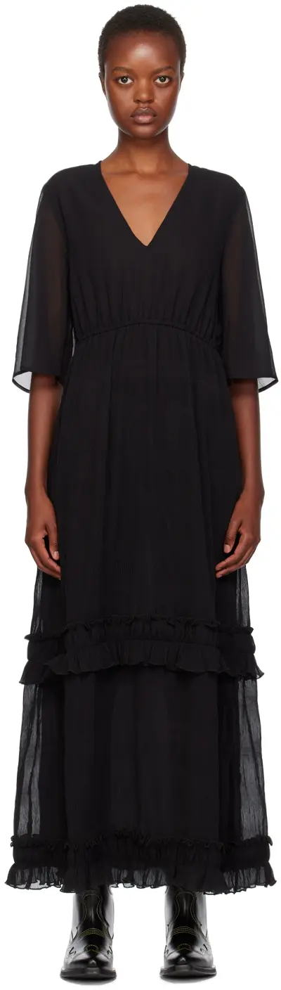 GANNI Black Pleated Maxi Dress