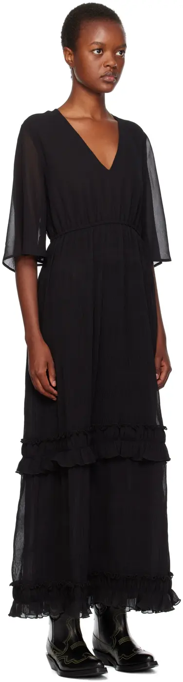 GANNI Black Pleated Maxi Dress