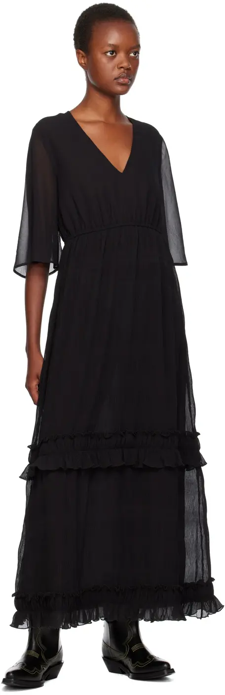 GANNI Black Pleated Maxi Dress