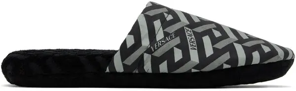 Versace Black 'la Greca' Slippers