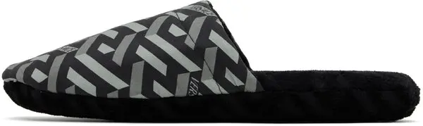 Versace Black 'la Greca' Slippers
