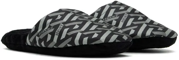 Versace Black 'la Greca' Slippers