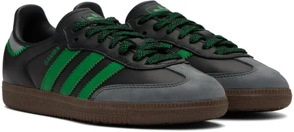 ADIDAS ORIGINALS Black & Green Samba Sneakers