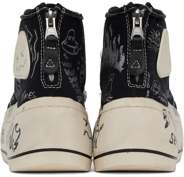 R13 Black & White Double Grommet Kurt Sneakers