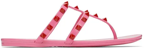 Valentino Garavani Pink Rubber Rockstud Sandals