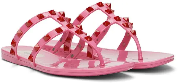 Valentino Garavani Pink Rubber Rockstud Sandals