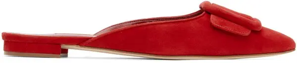 Manolo Blahnik Red Maysale Flat Slippers